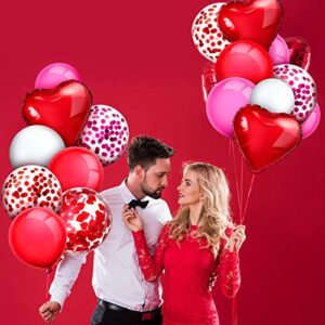 145 Pieces Valentine's Day Balloon Garland Arch Kit Include Red Pink White Latex Balloons, Heart Mylar Balloons, Confetti Balloons, Tie Tools, Strip Tapes for Valentine's Day Wedding Engagement Party Supplies