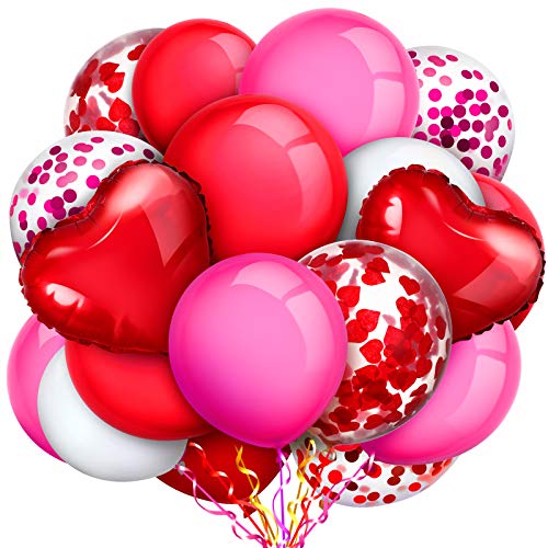 145 Pieces Valentine's Day Balloon Garland Arch Kit Include Red Pink White Latex Balloons, Heart Mylar Balloons, Confetti Balloons, Tie Tools, Strip Tapes for Valentine's Day Wedding Engagement Party Supplies