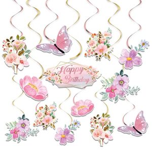 yooooxv flower birthday party decoration, flower butterfly hanging swirl for party, event, rose pink hanging streamers 13pcs (hanging swirl)