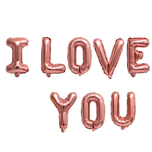 16 Inch I LOVE YOU Alphabet Letters Foil Balloons Set for Valentines Day,Propose Marriage,Wedding Party,Wedding Décor,Mother's Day, Father's Day,Anniversary Backdrop & Birthday Party Supplies for her,mom,girlfriend (Rose gold)