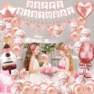 229 Pack Rose Gold & White Party Supplies Rose Gold Birthday Party Decorations Happy Birthday Dinnerware Set Rose Gold Paper Plates, Balloons, Tableclothes, Banner, Garland, Napkin, Cups Serves 20