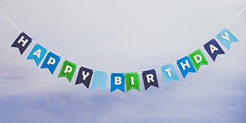 Premium Layered Felt Happy Birthday Banner Bunting Laser Cut 60 inches wide - Blues