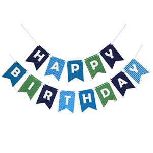 premium layered felt happy birthday banner bunting laser cut 60 inches wide – blues