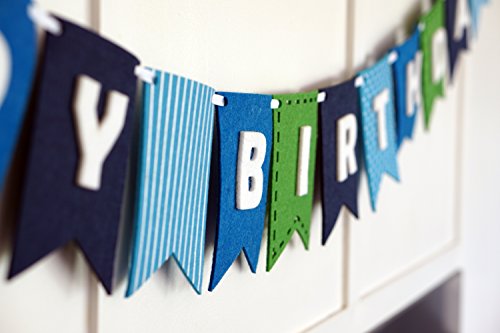 Premium Layered Felt Happy Birthday Banner Bunting Laser Cut 60 inches wide - Blues