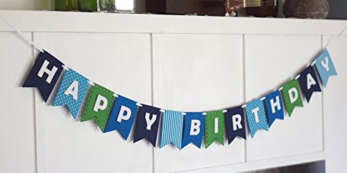 Premium Layered Felt Happy Birthday Banner Bunting Laser Cut 60 inches wide - Blues