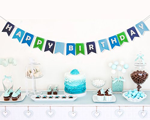 Premium Layered Felt Happy Birthday Banner Bunting Laser Cut 60 inches wide - Blues