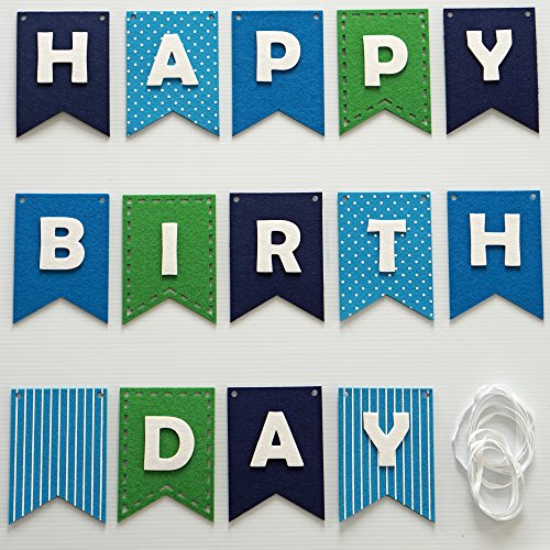 Premium Layered Felt Happy Birthday Banner Bunting Laser Cut 60 inches wide - Blues