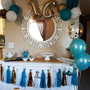 Furuix Bride Shower Decorations Bride to Be Banner White Teal Gold Tissue Pom Pom Paper Lanterns Tassel Garland for Hen Party/Bachelorette Party Decorations Kit - Bridal Shower Supplies