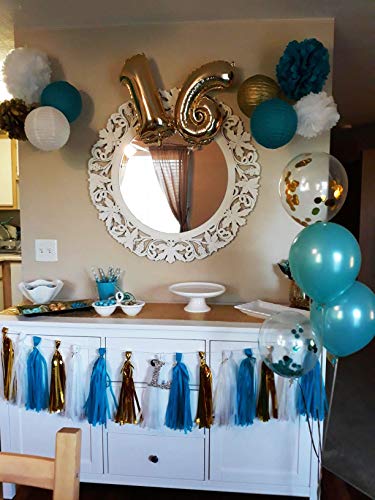 Furuix Bride Shower Decorations Bride to Be Banner White Teal Gold Tissue Pom Pom Paper Lanterns Tassel Garland for Hen Party/Bachelorette Party Decorations Kit - Bridal Shower Supplies