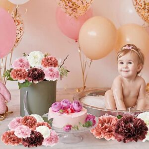 24 Pieces Dusty Rose Tissue Paper Flowers Large 14'' Paper Pom Poms Flowers Decor Paper Puff Flower Ball for Wedding Baby Shower Bachelorette Birthday Party Decoration, 14'' 12'' 10 '' 8'' 6'' 4''