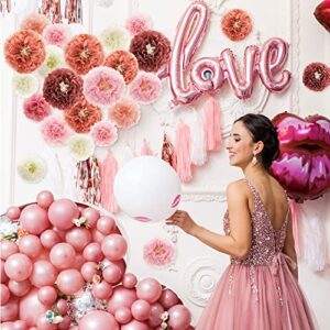 24 Pieces Dusty Rose Tissue Paper Flowers Large 14'' Paper Pom Poms Flowers Decor Paper Puff Flower Ball for Wedding Baby Shower Bachelorette Birthday Party Decoration, 14'' 12'' 10 '' 8'' 6'' 4''