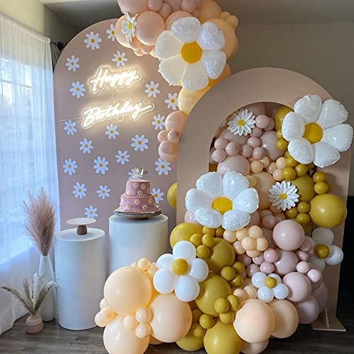 Daisy Balloon Garland Arch Kit-131Pcs Sunflower Pastel Orange and Yellow Balloons for Boho Two Groovy Party Decoration Daisy Theme Wedding Birthday Party Baby Shower