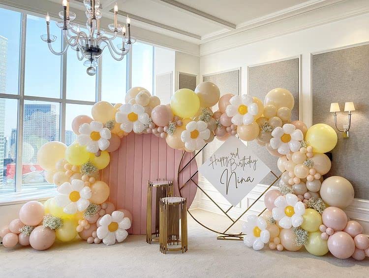 Daisy Balloon Garland Arch Kit-131Pcs Sunflower Pastel Orange and Yellow Balloons for Boho Two Groovy Party Decoration Daisy Theme Wedding Birthday Party Baby Shower