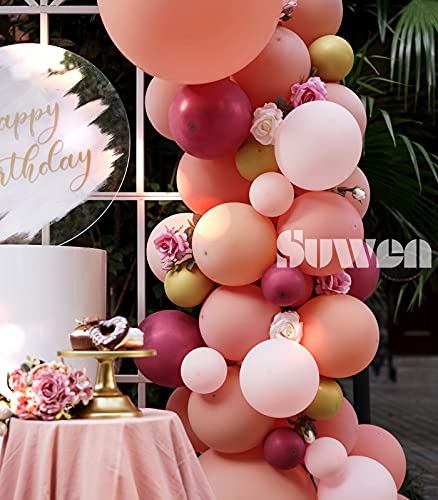 SUWEN 139PCS DIY Dusty Pink Balloon Garland Arch Kit Rosewood Dusty Rose Latex Balloon Decorations for Retro Wedding Bridal Engagement Baby Shower Anniversary Birthday Party Decor