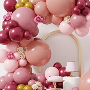 SUWEN 139PCS DIY Dusty Pink Balloon Garland Arch Kit Rosewood Dusty Rose Latex Balloon Decorations for Retro Wedding Bridal Engagement Baby Shower Anniversary Birthday Party Decor