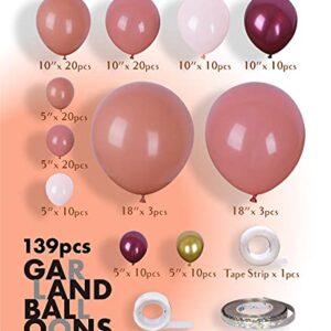 SUWEN 139PCS DIY Dusty Pink Balloon Garland Arch Kit Rosewood Dusty Rose Latex Balloon Decorations for Retro Wedding Bridal Engagement Baby Shower Anniversary Birthday Party Decor