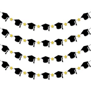 felt, black graduation cap garland – 4 string, no diy | graduation garland, black and gold graduation decorations | graduation banner for graduation party decorations 2023 | graduation cap decorations