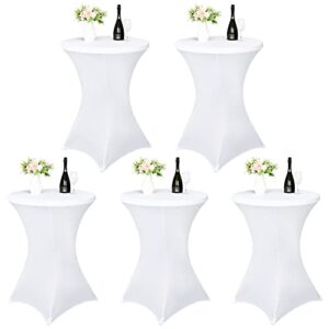 5 pack cocktail spandex stretch square corners tablecloth 32 x 43 inch, white stretch cocktail table cover fitted high top tables, cocktail table covers for bar wedding birthday banquet party