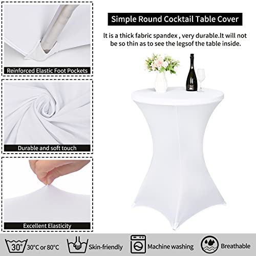 5 Pack Cocktail Spandex Stretch Square Corners Tablecloth 32 x 43 Inch, White Stretch Cocktail Table Cover Fitted High Top Tables, Cocktail Table Covers for Bar Wedding Birthday Banquet Party