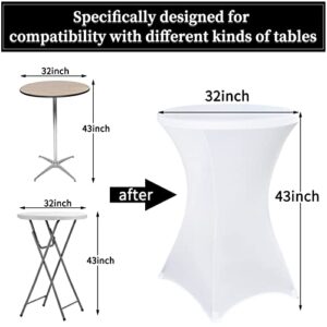 5 Pack Cocktail Spandex Stretch Square Corners Tablecloth 32 x 43 Inch, White Stretch Cocktail Table Cover Fitted High Top Tables, Cocktail Table Covers for Bar Wedding Birthday Banquet Party