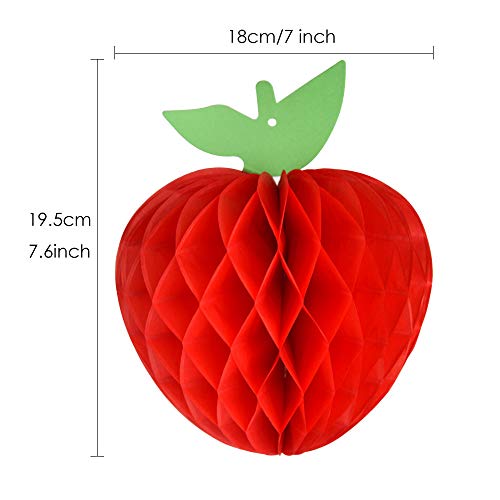 FEPITO 15 Pack 7 Inch Apple Tissue Honeycomb Hanging Red Paper Apple Decorations Fruit Decoration for Back to School, Baby Shower