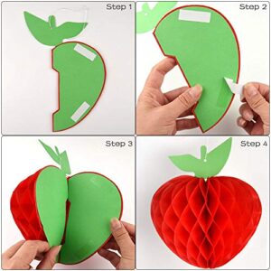 FEPITO 15 Pack 7 Inch Apple Tissue Honeycomb Hanging Red Paper Apple Decorations Fruit Decoration for Back to School, Baby Shower