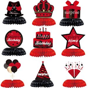 KEWEYA 9Pcs Red Black Birthday Decorations Table Honeycomb Centerpieces for Men Women Large Happy Birthday Table Topper Sign Party Supplies 16th 21st 30th 40th 50th 60th Birthday Table Décor