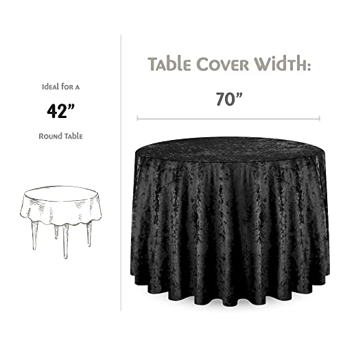 Elegant Round Tablecloth - 70 Inch, Made With Fine Crushed-Velvet Material, Beautiful Ebony - Black Tablecloth With Durable Seams, Round Table Cover Great for Weddings, Parties, Baby Showers & Events