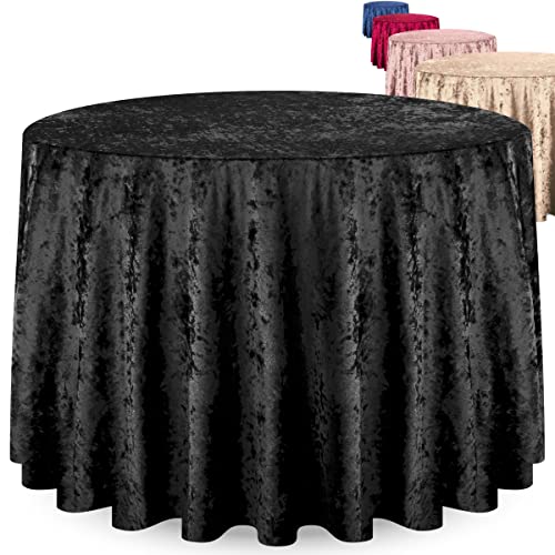 Elegant Round Tablecloth - 70 Inch, Made With Fine Crushed-Velvet Material, Beautiful Ebony - Black Tablecloth With Durable Seams, Round Table Cover Great for Weddings, Parties, Baby Showers & Events