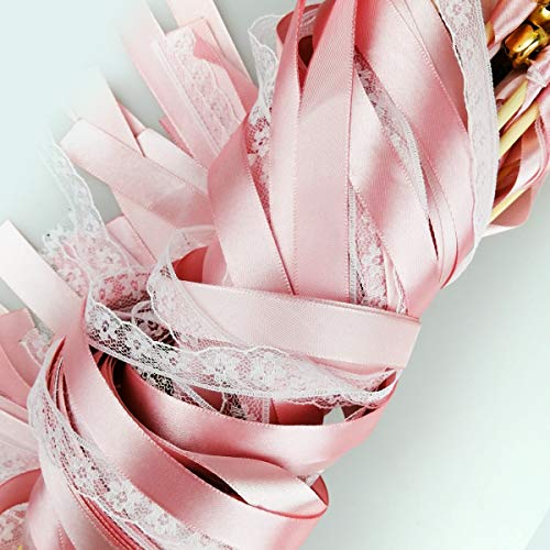 Cieovo 50 Pack Ribbon Fairy Wands Party Sticks Streamers with Bells Fairy Stick Wish Wands for Baby Shower Birthday Wedding-Waving Party Favors Holiday Celebration (Rose Gold)