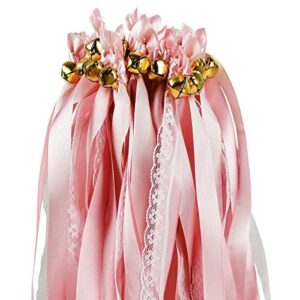 Cieovo 50 Pack Ribbon Fairy Wands Party Sticks Streamers with Bells Fairy Stick Wish Wands for Baby Shower Birthday Wedding-Waving Party Favors Holiday Celebration (Rose Gold)