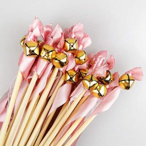 Cieovo 50 Pack Ribbon Fairy Wands Party Sticks Streamers with Bells Fairy Stick Wish Wands for Baby Shower Birthday Wedding-Waving Party Favors Holiday Celebration (Rose Gold)