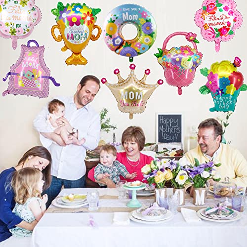 Happy Mother's Day Foil Balloons Party Decorations - Worlds Greatest Mom Best Mom Ever Spanish Feliz Dia Mama Balloons for Mother's Day Party Birthday Decorations Supplies