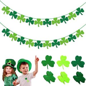 ontodex st. patrick ‘s day garland decorations, 2 pre-strung felt shamrock clover garland banners & 18 st. patrick ‘s day shamrock assorted cutouts, perfect irish party supplies