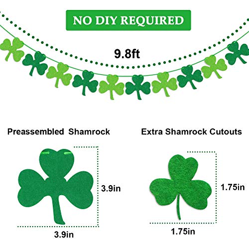 ONTODEX St. Patrick 's Day Garland Decorations, 2 Pre-Strung Felt Shamrock Clover Garland Banners & 18 St. Patrick 's Day Shamrock Assorted Cutouts, Perfect Irish Party Supplies