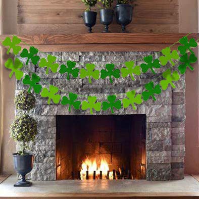 ONTODEX St. Patrick 's Day Garland Decorations, 2 Pre-Strung Felt Shamrock Clover Garland Banners & 18 St. Patrick 's Day Shamrock Assorted Cutouts, Perfect Irish Party Supplies