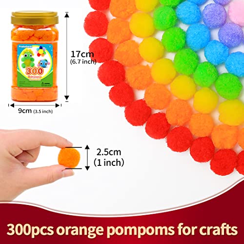 Praisebank Orange Pom poms,300pcs,1inch/2.5cm, Pom Poms for Arts and Crafts, Pom Pom Balls in jar,Pom Pomsfor Crafts.