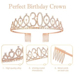 Janinus 30th Birthday Tiara And Sash For Women Rose Gold 30th Birthday Decorations For Her - Rose Gold 30th Birthday Sash, Crown/Tiara and Birthday Cake Toppers 30th Birthday Gifts For Her