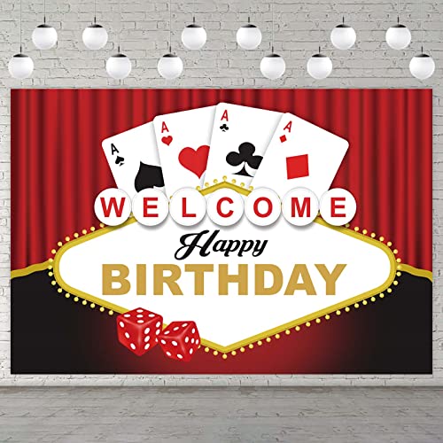 Poker Dice Welcome Happy Birthday Banner Backdrop Background Gamble Casino Theme Decor for Las Vegas Good Luck Party De Casino Night Carnival Adults Birthday Party Favors Supplies Decorations