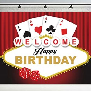 Poker Dice Welcome Happy Birthday Banner Backdrop Background Gamble Casino Theme Decor for Las Vegas Good Luck Party De Casino Night Carnival Adults Birthday Party Favors Supplies Decorations