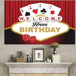 Poker Dice Welcome Happy Birthday Banner Backdrop Background Gamble Casino Theme Decor for Las Vegas Good Luck Party De Casino Night Carnival Adults Birthday Party Favors Supplies Decorations