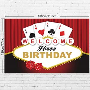 Poker Dice Welcome Happy Birthday Banner Backdrop Background Gamble Casino Theme Decor for Las Vegas Good Luck Party De Casino Night Carnival Adults Birthday Party Favors Supplies Decorations