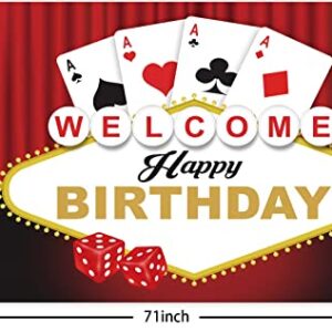 Poker Dice Welcome Happy Birthday Banner Backdrop Background Gamble Casino Theme Decor for Las Vegas Good Luck Party De Casino Night Carnival Adults Birthday Party Favors Supplies Decorations