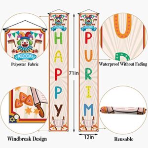 Rainlemon Happy Purim Porch Banner Jewish Holiday Carnival Party Circus Clown Front Door Sign Decoration Supply