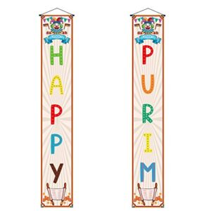 Rainlemon Happy Purim Porch Banner Jewish Holiday Carnival Party Circus Clown Front Door Sign Decoration Supply