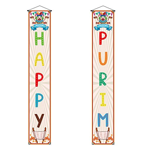 Rainlemon Happy Purim Porch Banner Jewish Holiday Carnival Party Circus Clown Front Door Sign Decoration Supply