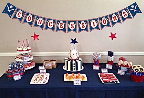 Baseball CONCESSIONS Birthday Banner, Baby Shower Sports Themed Pennant Decoration