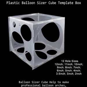 Auihiay 12 Holes Balloon Sizer Cube Box Collapsible Plastic Box Measurement Tool for Party Birthday Wedding Balloon Decorations Creating Balloon Arch Columns(2-12 Inch)