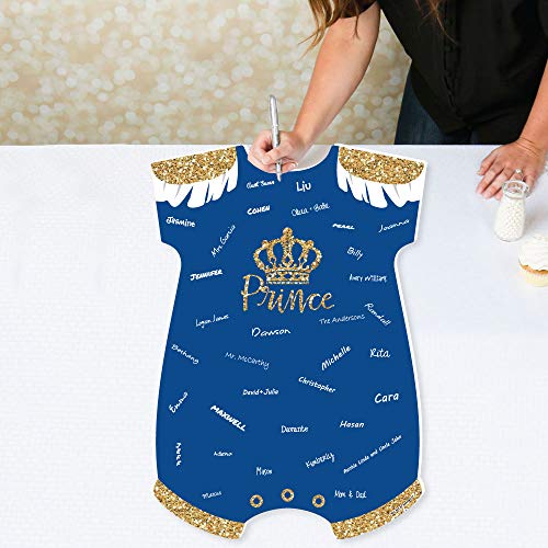 Big Dot of Happiness Royal Prince Charming - Baby Bodysuit Guest Book Sign - Baby Shower Guestbook Alternative - Signature Mat