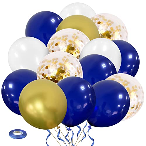 Nobledecor Navy Blue and White Balloons 50pcs， Navy Blue and Gold Balloons, 12 Inch Navy Blue and Gold Confetti Latex Balloons Party Garland Baby Shower Birthday Decorations